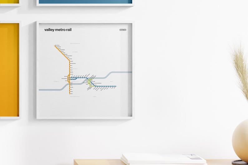 Phoenix Metro Rail Light Mode Map, Minimal Poster Print, Canvas Home ...