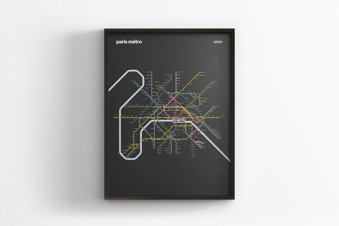 Paris Métro Vertical Dark Mode Map / Minimal Poster Print / Subway ...