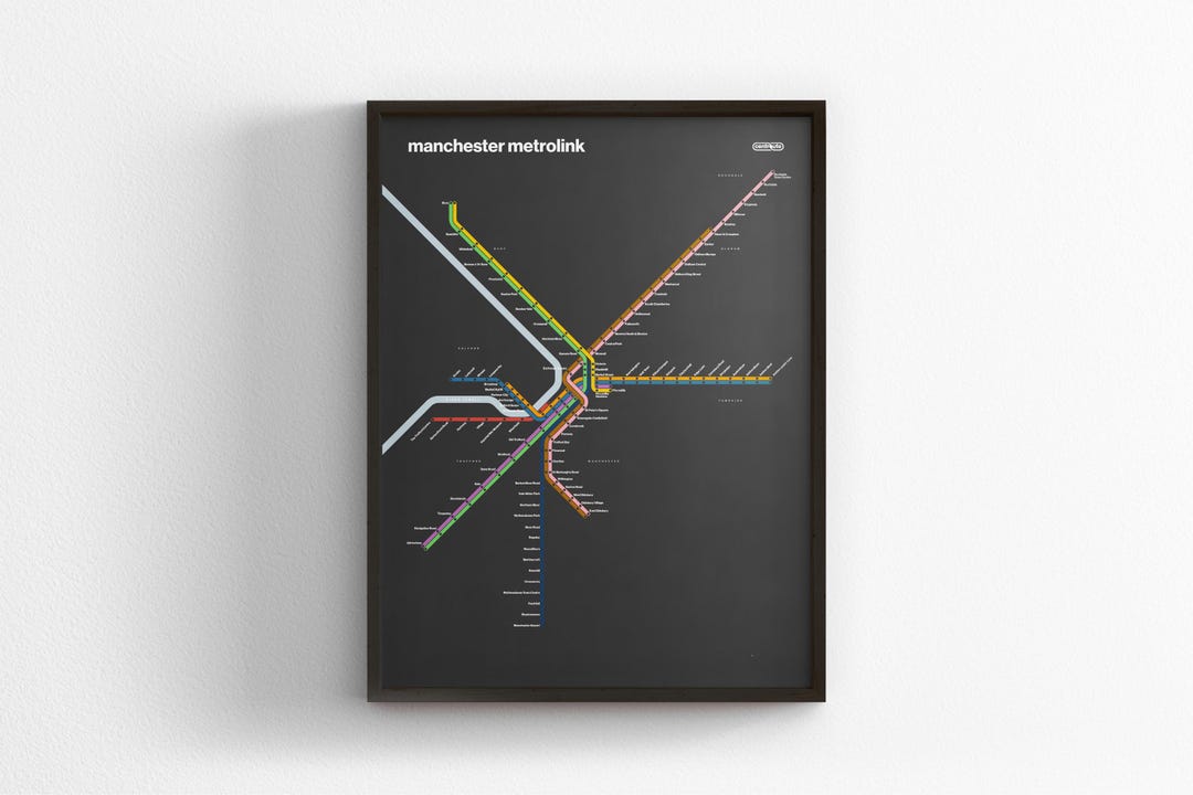 Manchester Metrolink, Dark Mode Map, Minimal Poster Print, Canvas Home ...