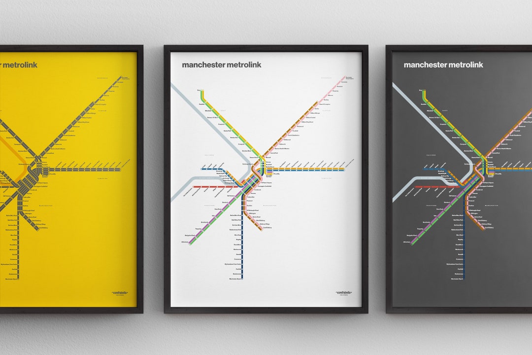 Manchester Metrolink Map / Minimal Poster Print / Subway Style Wall Art ...