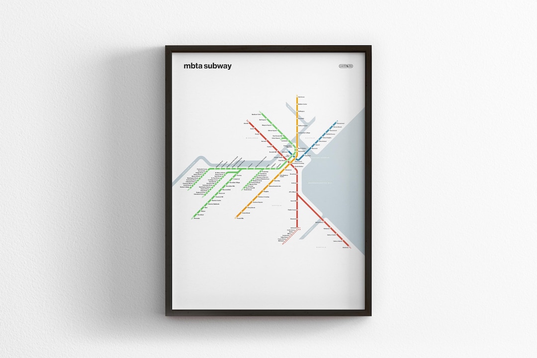 Boston T Rail Map Light Mode / MBTA / Minimal Poster Print / Subway ...
