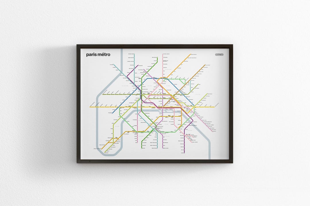Paris Metro Horizontal Light Mode Map / Minimal Poster Print / Subway ...