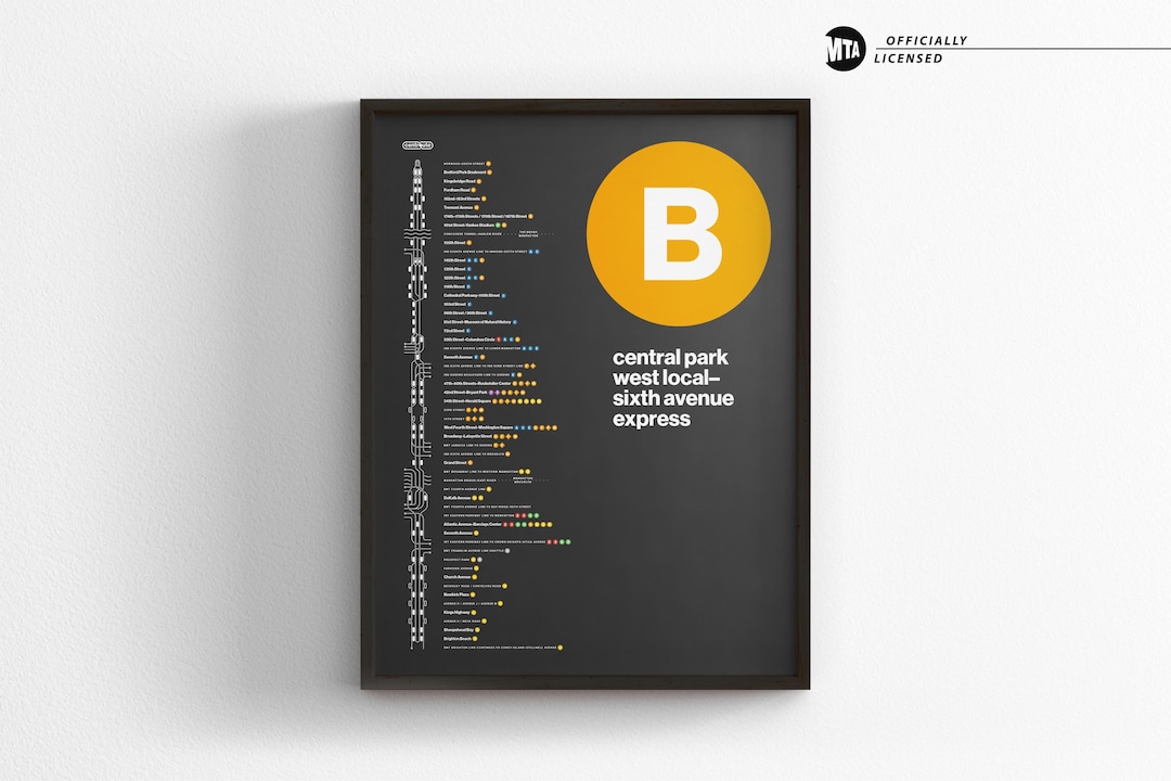 NYC B Train Map / Minimal Poster Print / New York City Subway Style ...