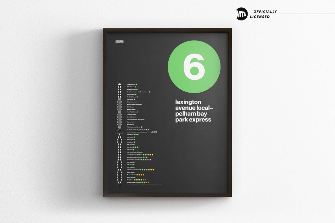 NYC 6 Train Map / Minimal Poster Print / New York City Subway Style ...