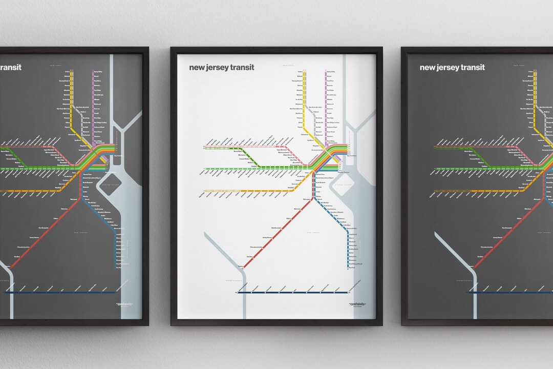 New Jersey Transit Map / Philadelphia NYC / Minimal Poster Print ...