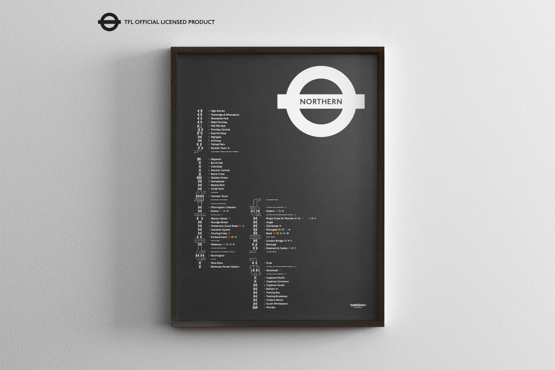 London Underground Northern Line Tube Map / Minimal Poster Print ...