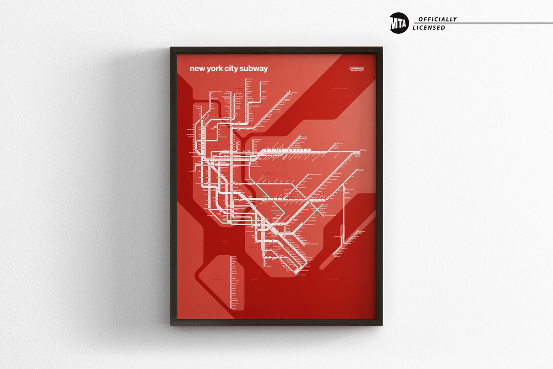 New York City Subway Red Map, Minimal Poster Print, Canvas Home Decor ...