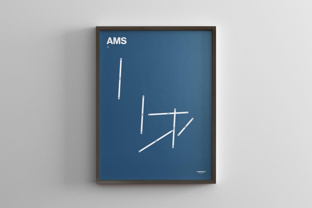 AMS Runway Map / Amsterdam Airport Schiphol / Minimal Poster Print ...
