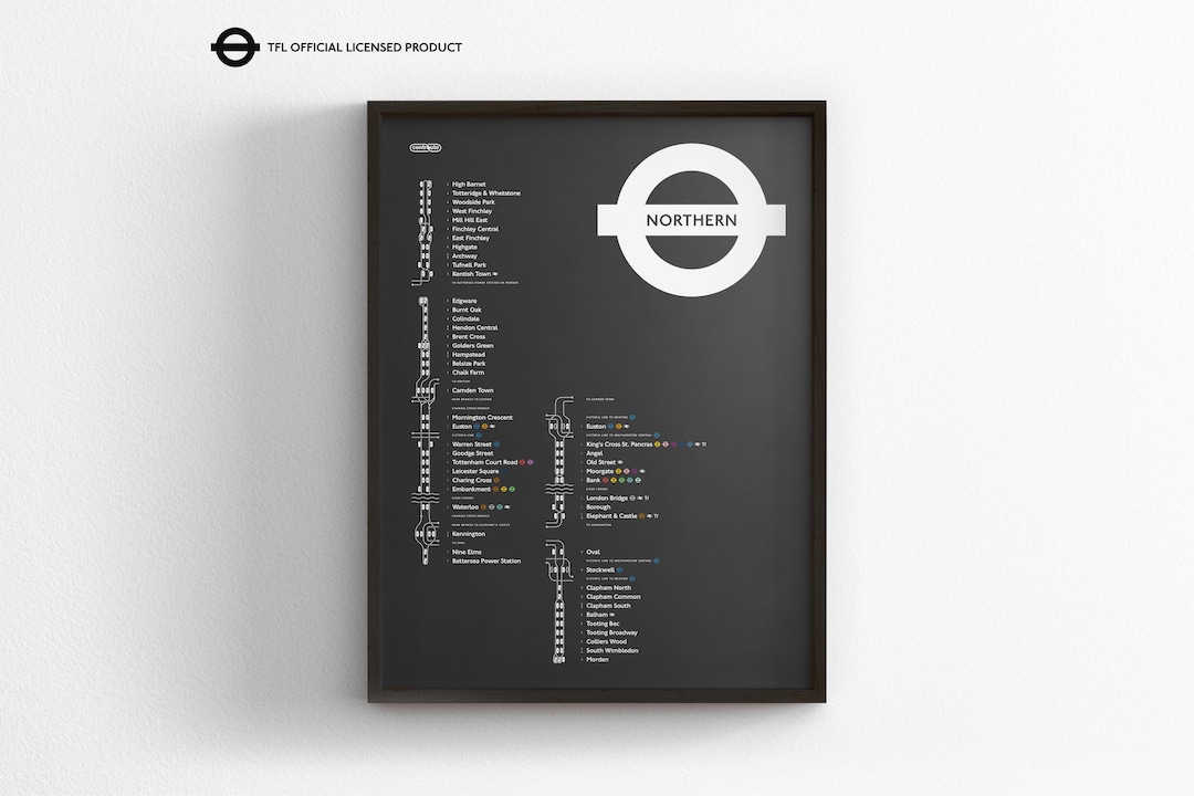 London Underground Northern Line Tube Map / Minimal Poster Print ...