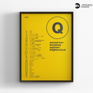 NYC Q Train Map / Minimal Poster Print / New York City Subway Style ...