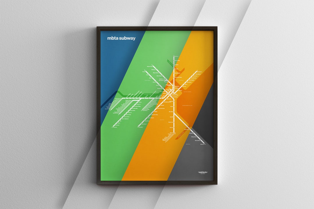 Boston T Rail Map Color Mode / MBTA / Minimal Poster Print / Subway ...