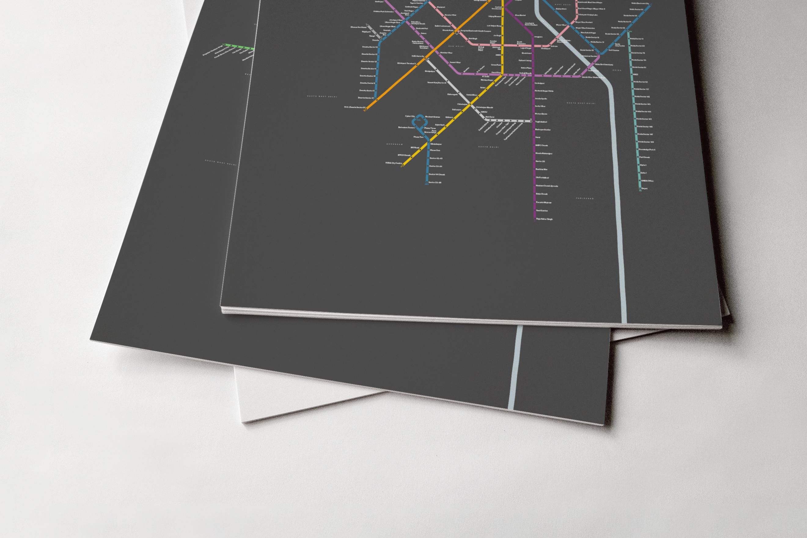Delhi Metro, English Dark Mode Map, Minimal Poster Print, Canvas Home ...