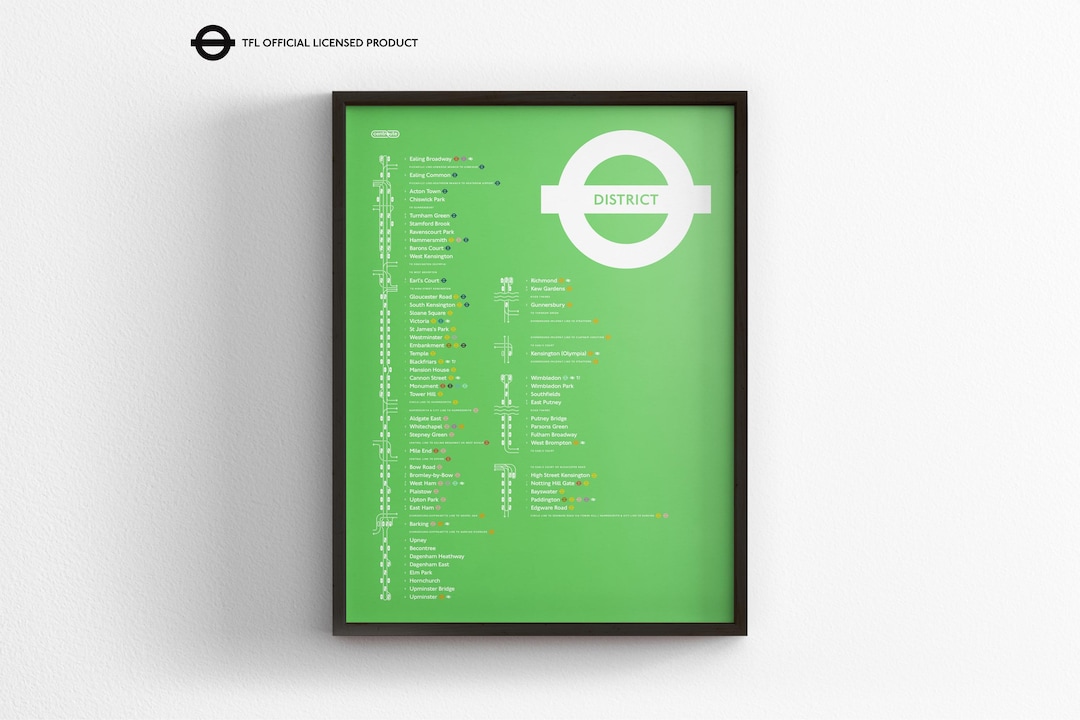 London Underground District Line Tube Map / Minimal Poster Print / Subway Style Wall Art ...