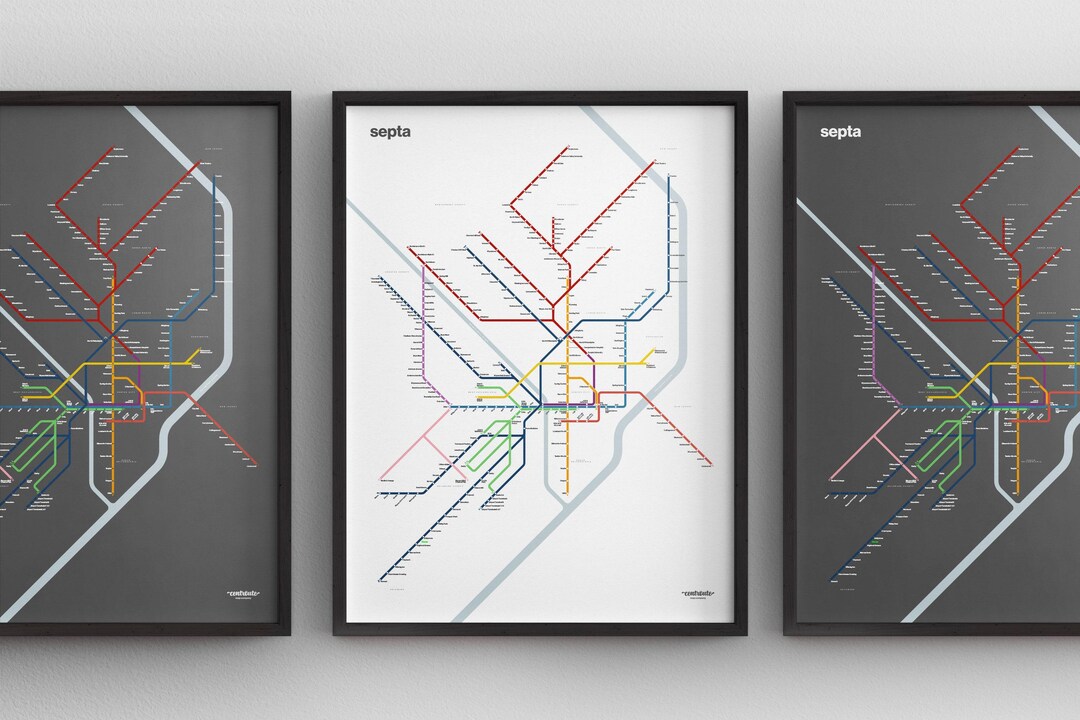 SEPTA Rail Map / Philadelphia New Jersey / Minimal Poster Print ...