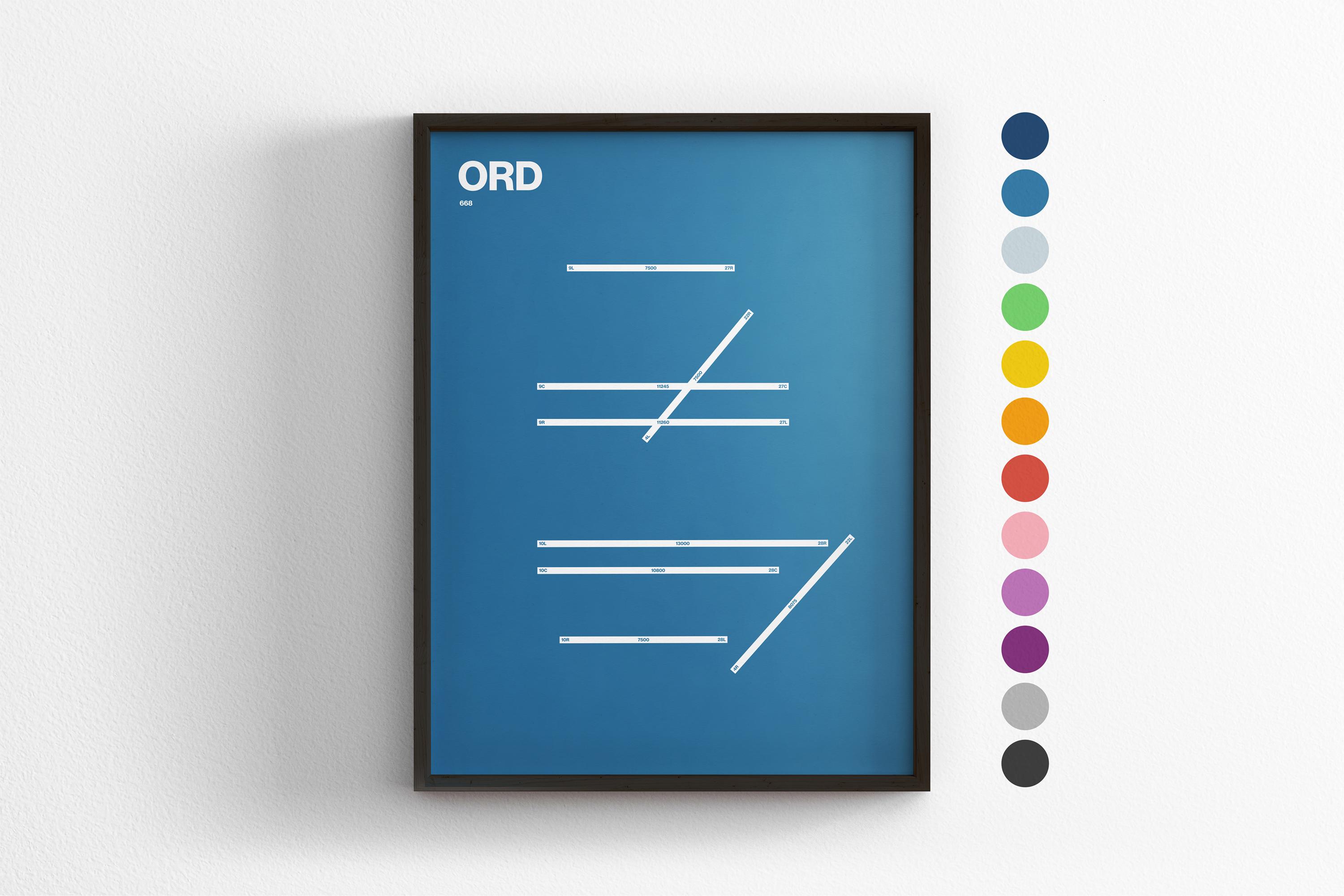 ORD Runways, Chicago O'hare Intl. Airport, Minimal Poster Print, Canvas ...
