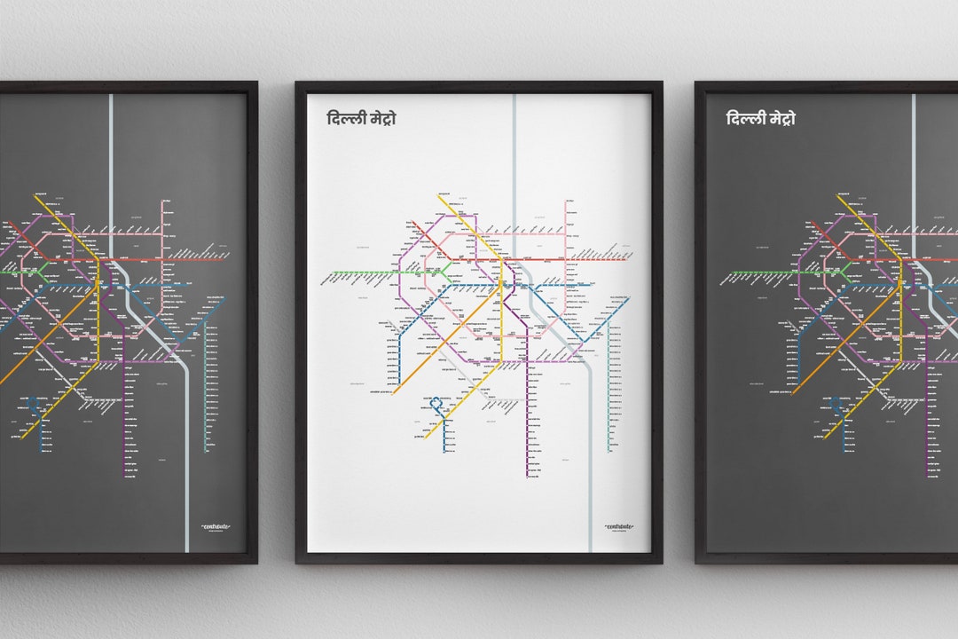Delhi Metro Map Hindi / India / Minimal Poster Print / Subway Style ...