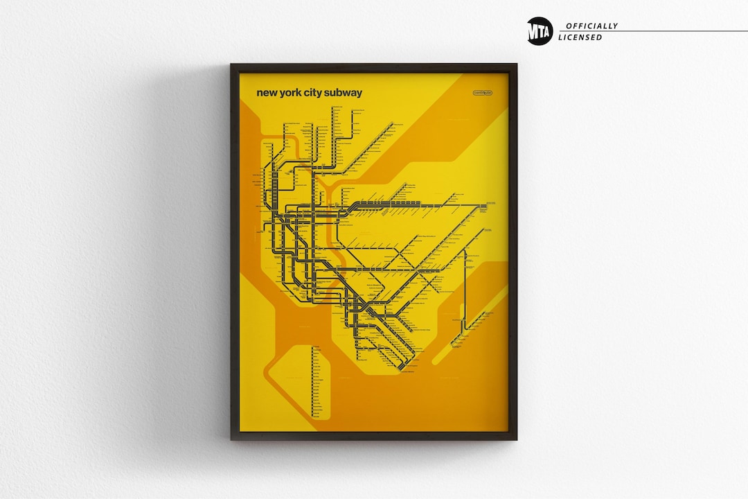 New York City Subway Yellow Map, Minimal Poster Print, Canvas Home ...