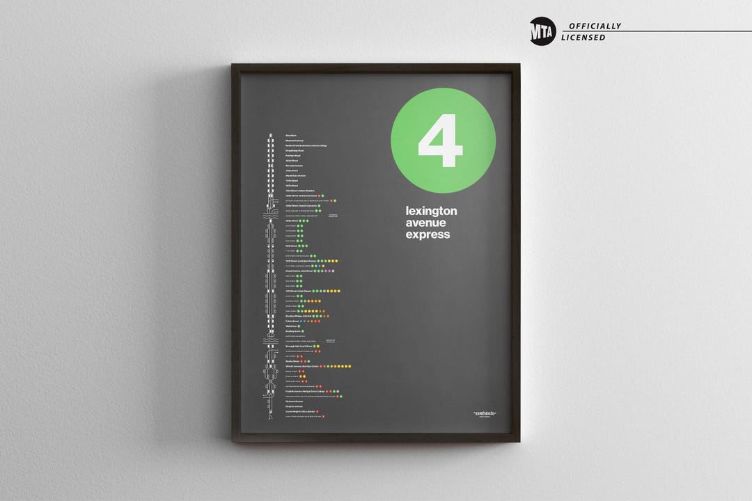 NYC 4 Train Map / Minimal Poster Print / New York City Subway Style ...