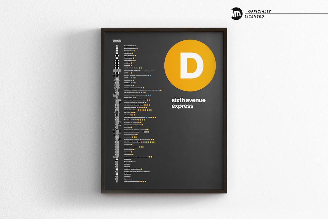 NYC D Train Map / Minimal Poster Print / New York City Subway Style ...
