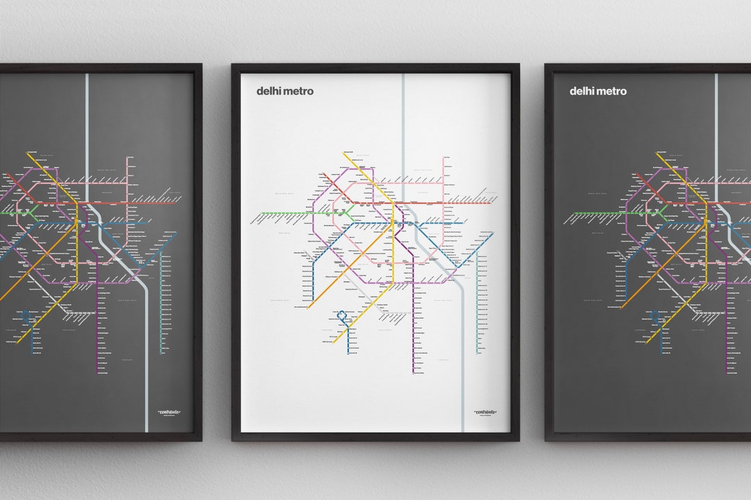 Delhi Metro Map English / India / Minimal Poster Print / Subway Style ...