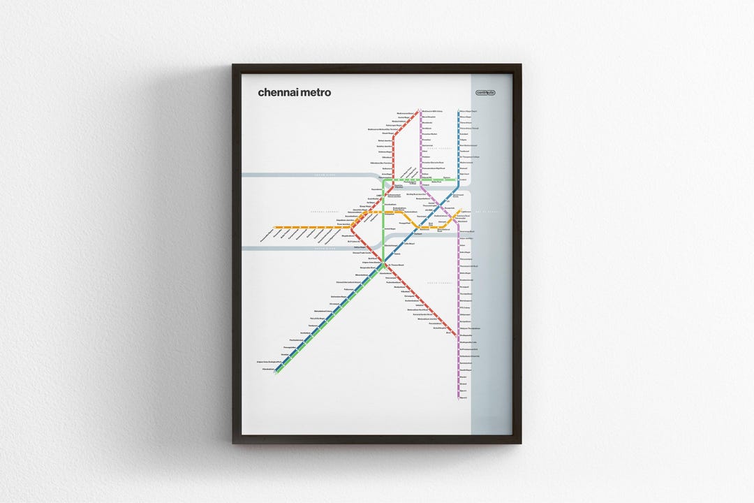 Chennai Metro, Light Mode Map, Minimal Poster Print, Canvas Home Decor ...