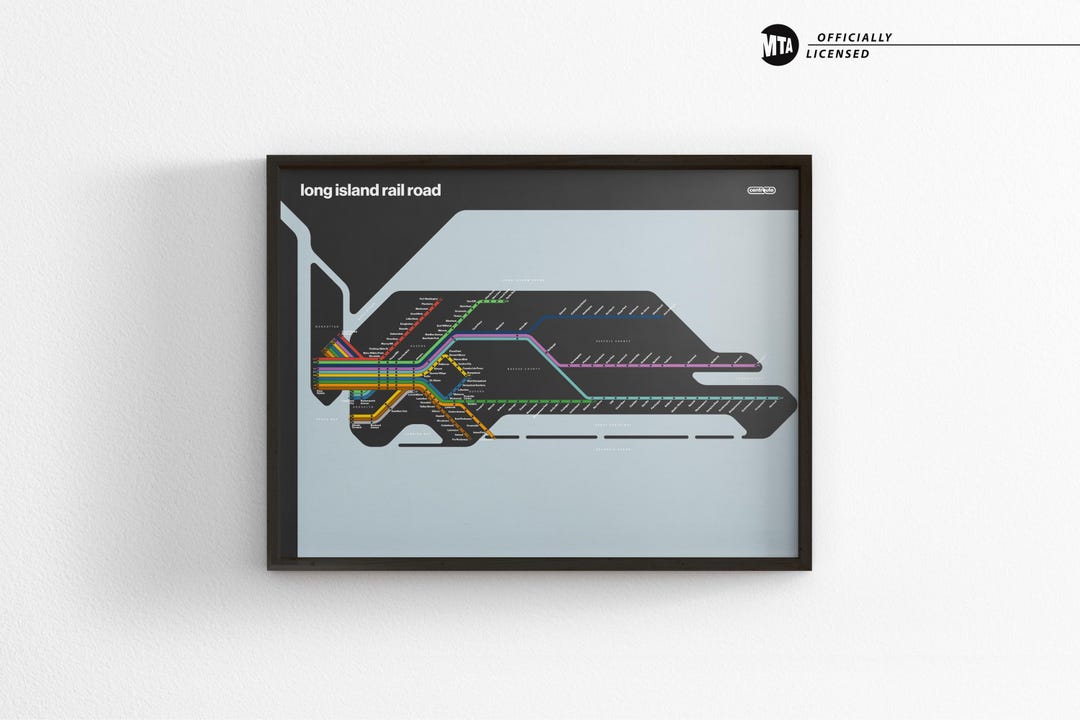 LIRR, Dark Mode Map, Minimal Poster Print, Canvas Home Decor, Framed ...
