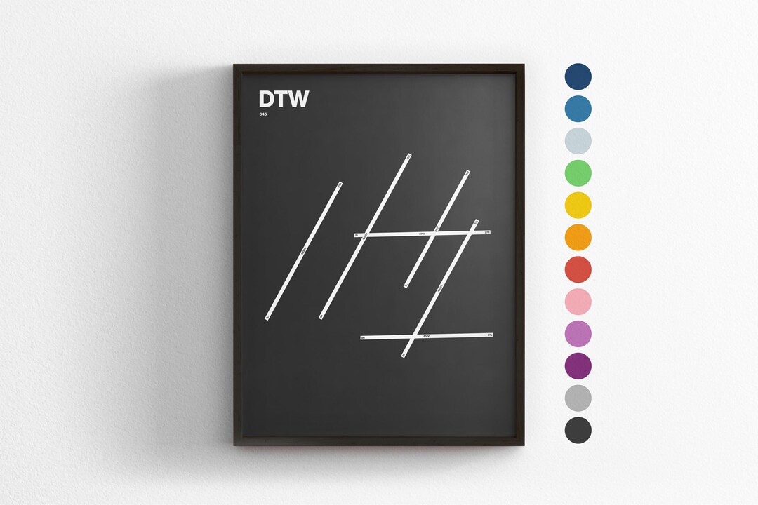 DTW Runways, Detroit Metropolitan Wayne Airport, Minimal Poster Print ...