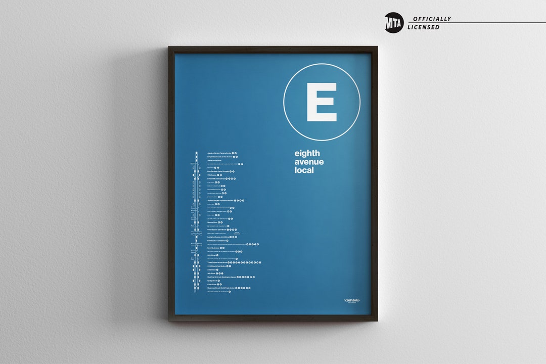 NYC E Train Map One Color / Minimal Poster Print / New York City Subway ...