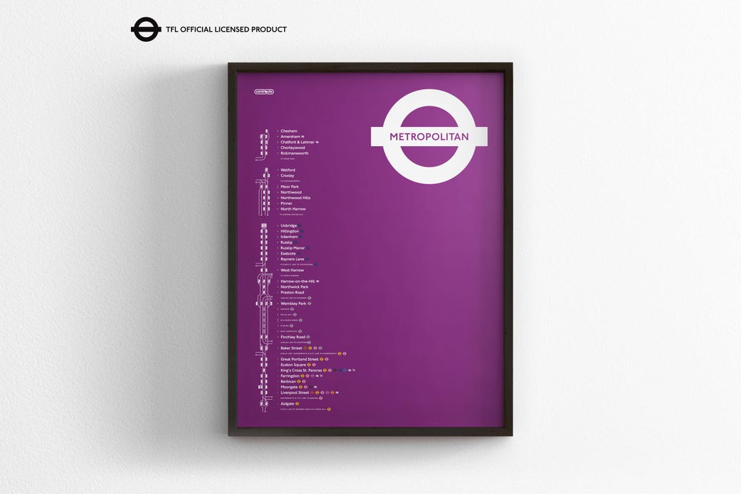 London Underground Metropolitan Line Tube Map / Minimal Poster Print ...
