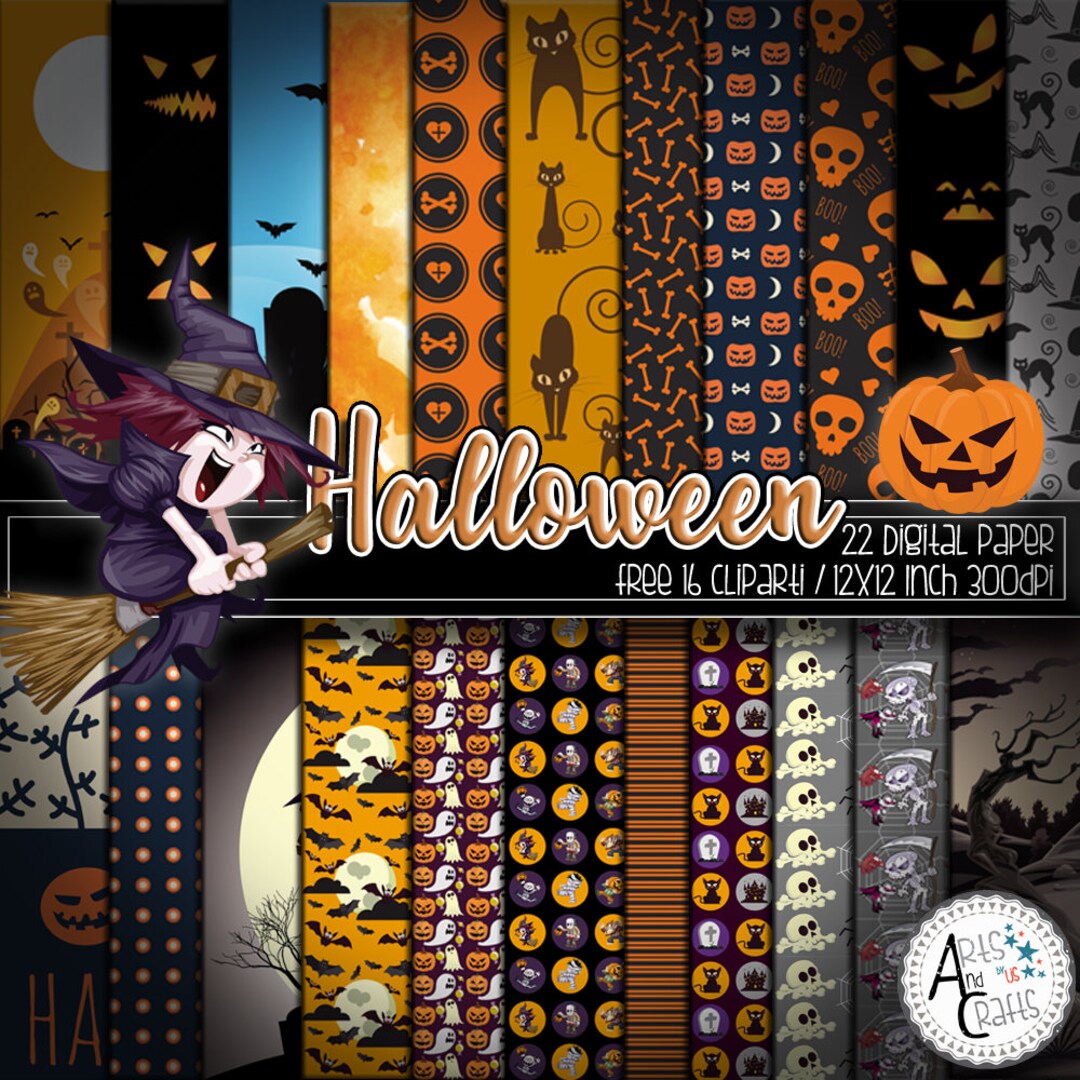 22 HALLOWEEN Digital Paper and Clip Art - Etsy