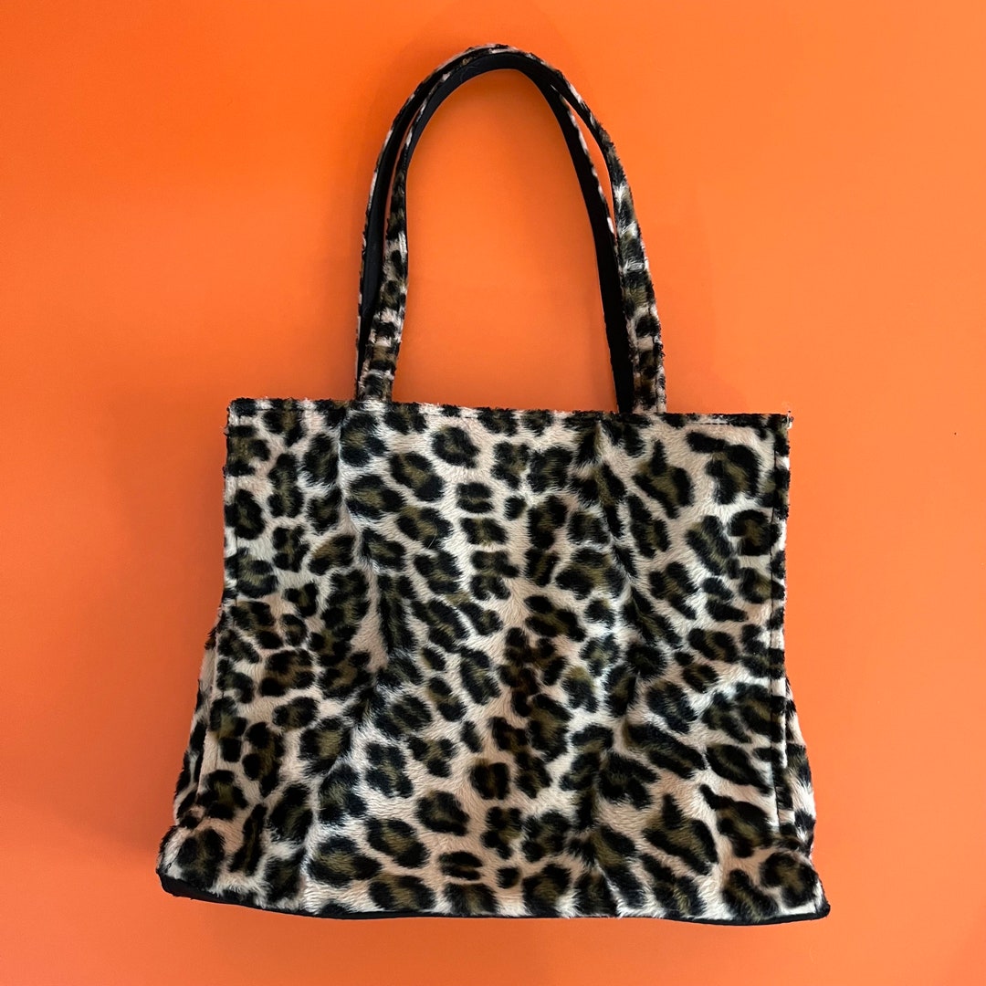 Vintage 1990s Soft Faux Fur Leopard Animal Print Top Handle Shoulder ...