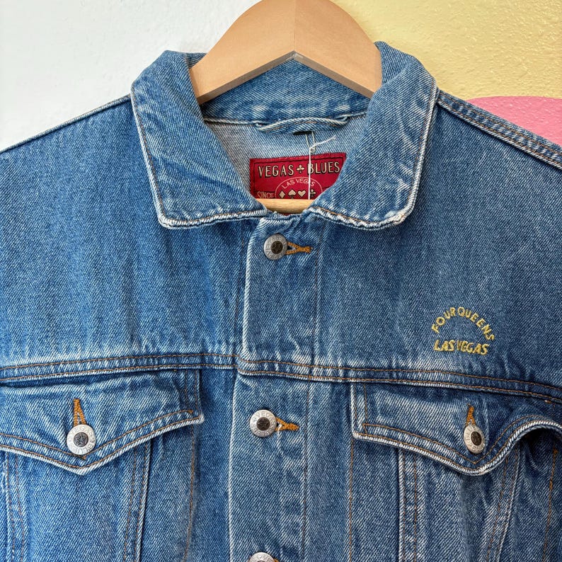 Vintage 1990s Metallic-embroidered, Four Queens, Las Vegas, Denim ...