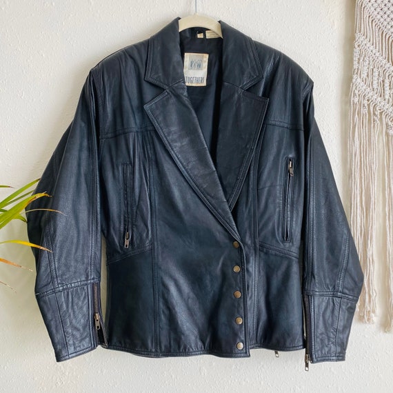 80s leather jacket black - Gem