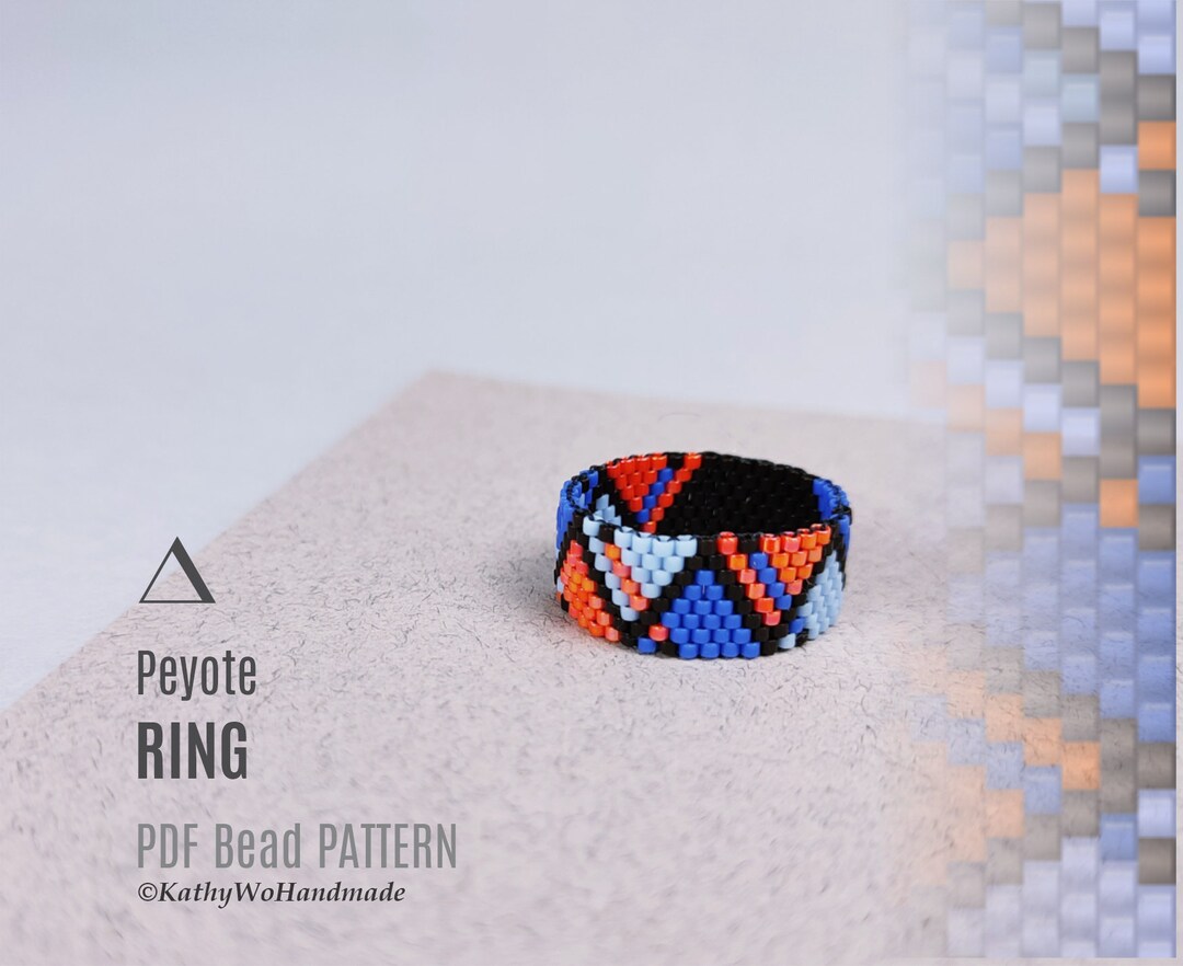Even Count Peyote Ring Pattern, Colorful Geometric Seed Bead Design ...