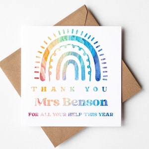 Personalised Teacher Thank You Card | Teacher Rainbow Card | School ...