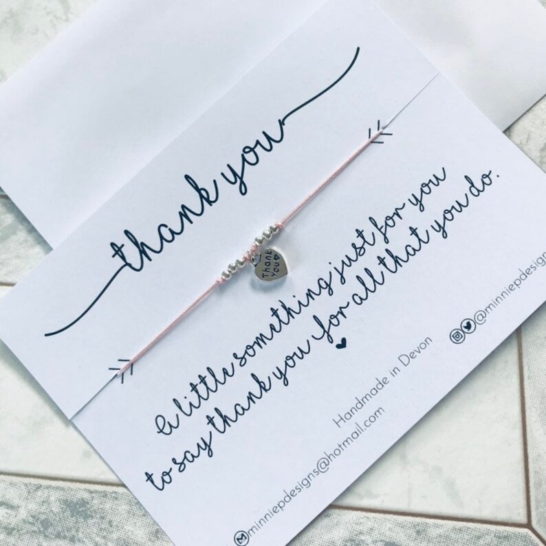Thank you bracelet Thank you charm Thank you gift Heart | Etsy