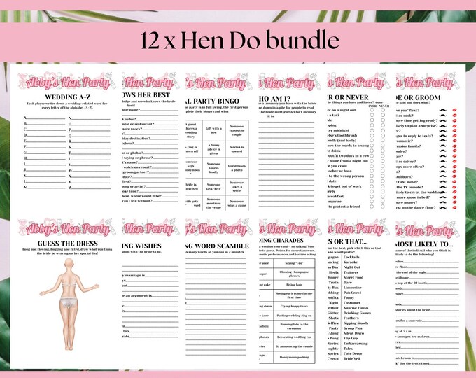 Minimalist Hen Do Games | Printable Hen Party Games | Editable Bridal ...