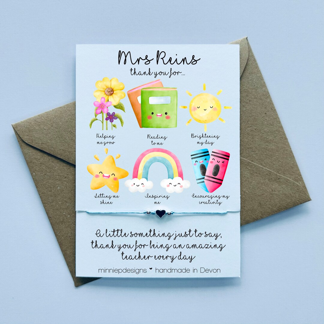 Thank You Teacher Card | Thank You Bracelet | Thank You Gift | School ...