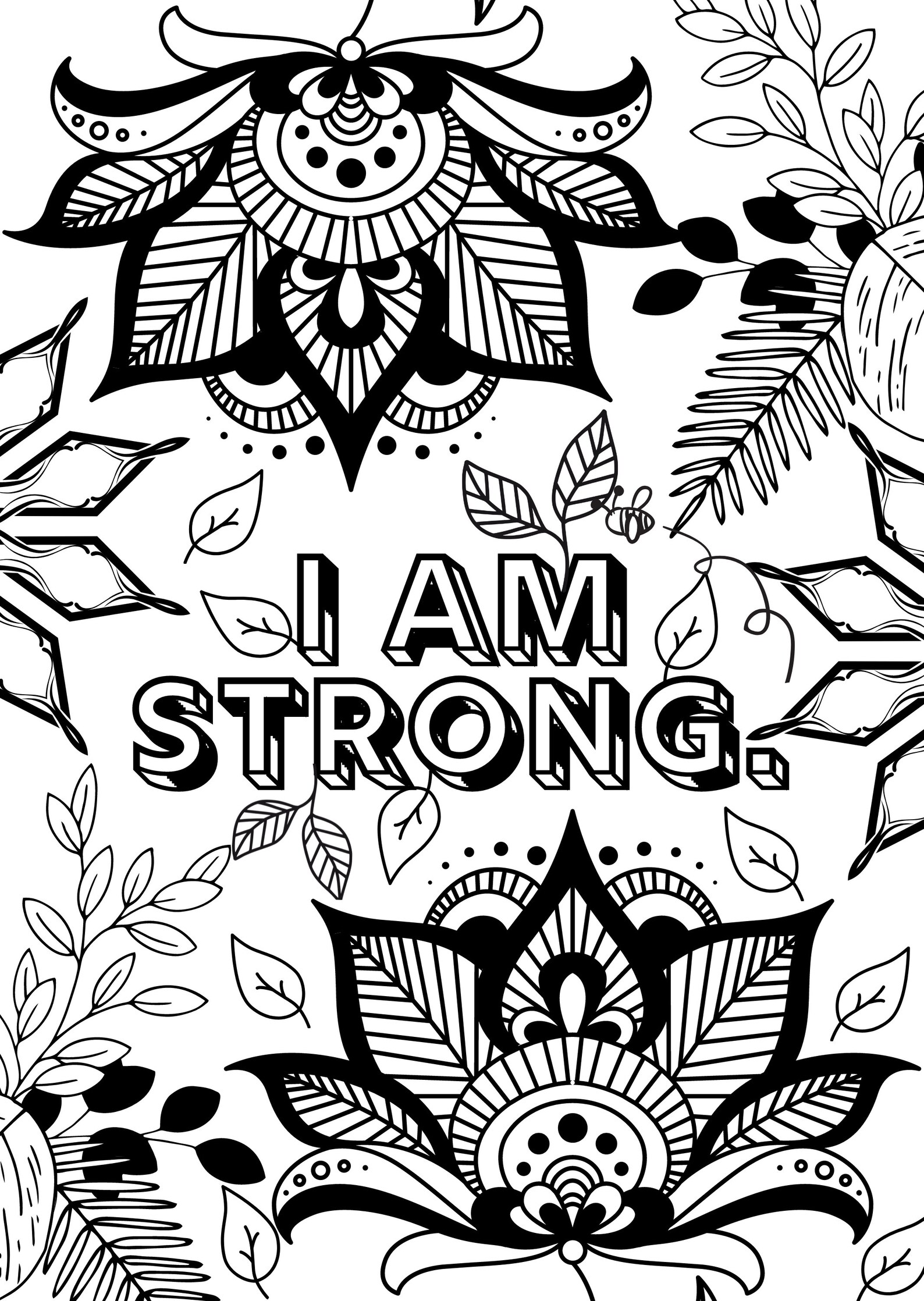 I Am Strong Coloring Page | Positive Affirmation Floral Art (digital ...