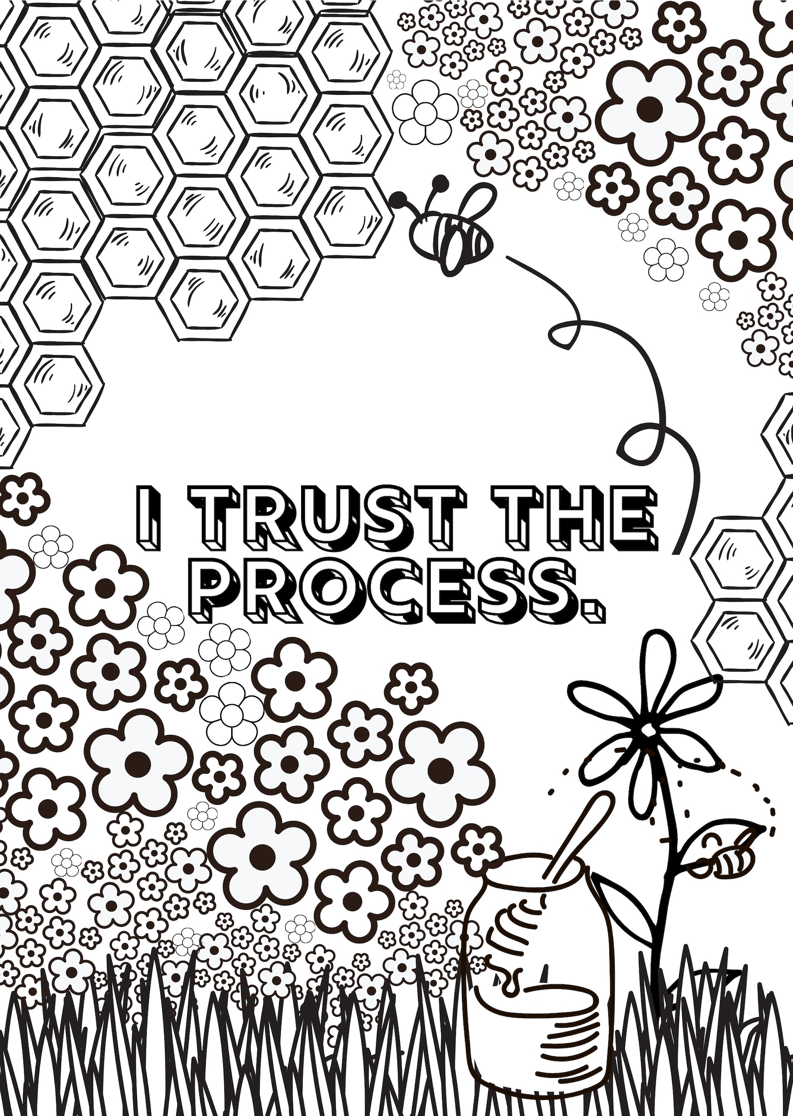 TRUST THE PROCESS | Positive Affirmation Coloring Page | Self-care ...