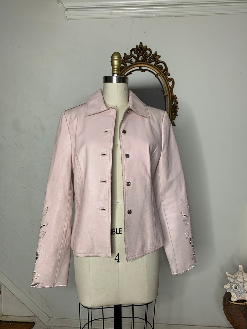 90's Vintage Pink Leather Jacket - Size 4 Together Brand - Cut Away ...