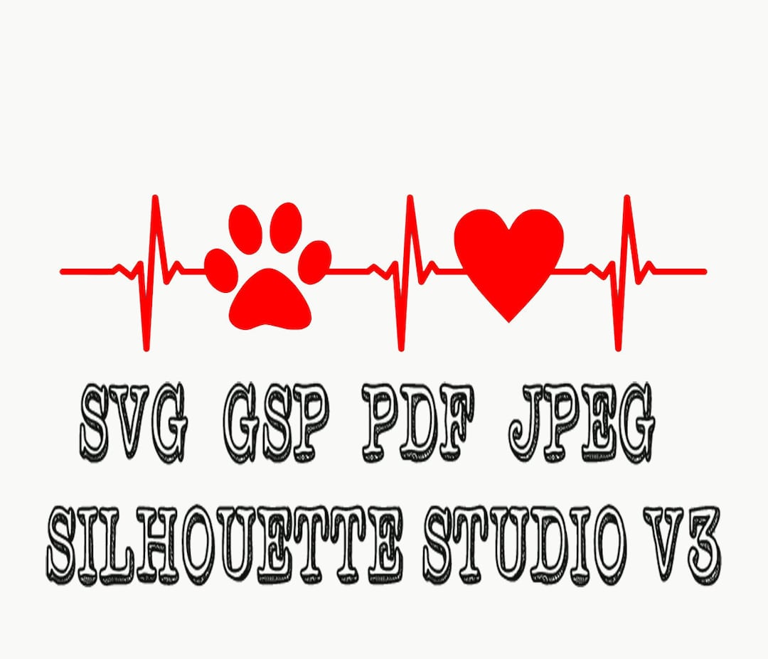 Pet Paw Heart Heartbeat Vinyl Decal Svg Pdf Jpeg Gsp Silhouette Studio ...