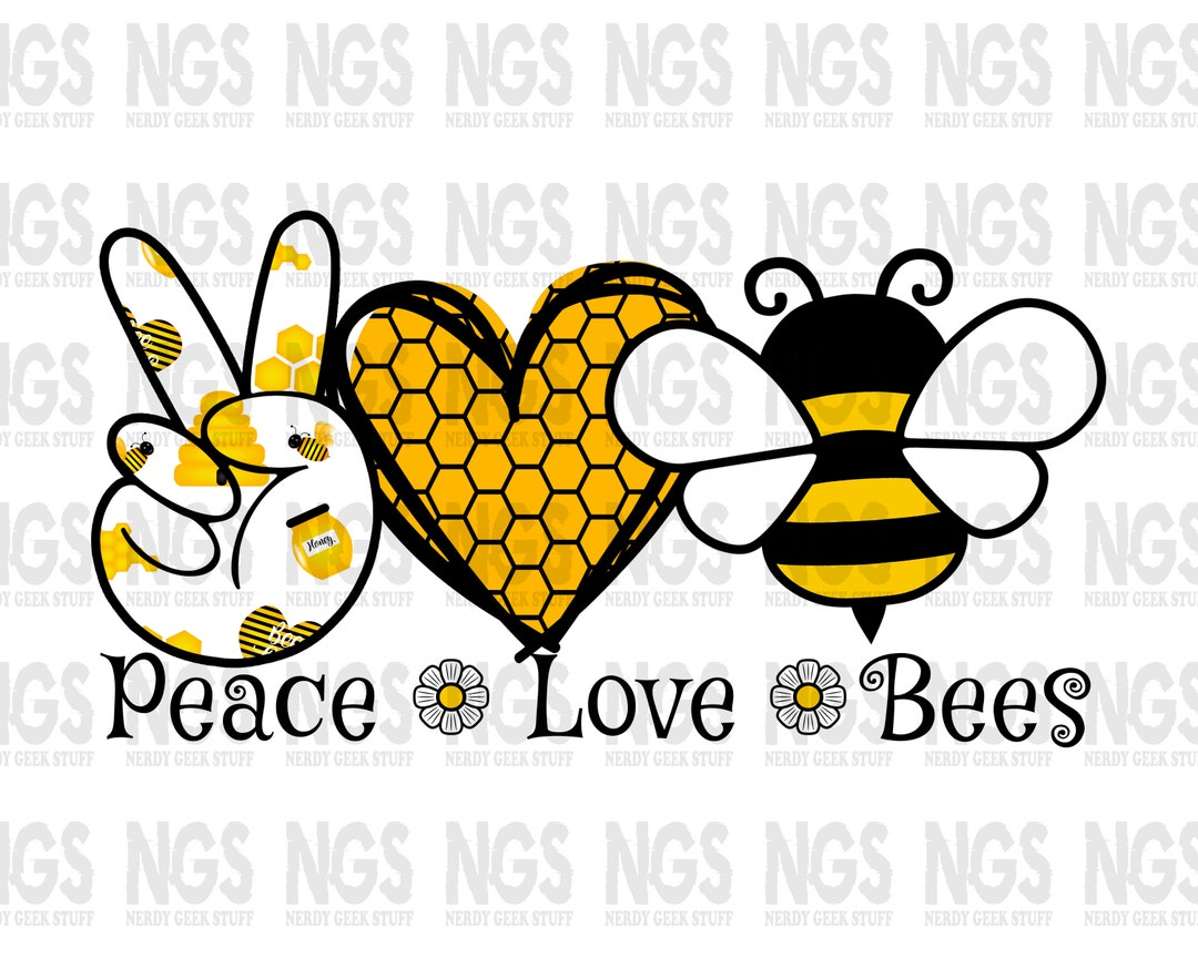 Peace Love Bees Heart Sublimation DTG and Transfer Ready PNG - Etsy