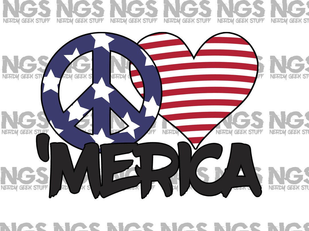 Peace Love Merica Flag Png Sublimation and Dtg Printing Ready Download ...