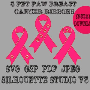 3 Cat Dog Pet Paw Breast Cancer Ribbon Svg Pdf Jpeg Gsp Silhouette ...