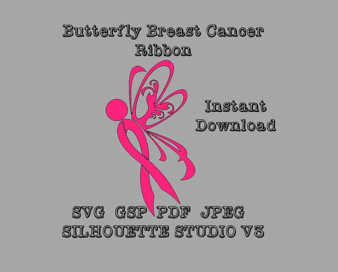 Butterfly Breast Cancer Ribbon Svg Pdf Gsp Jpeg Silhouette Studio V3 - Etsy