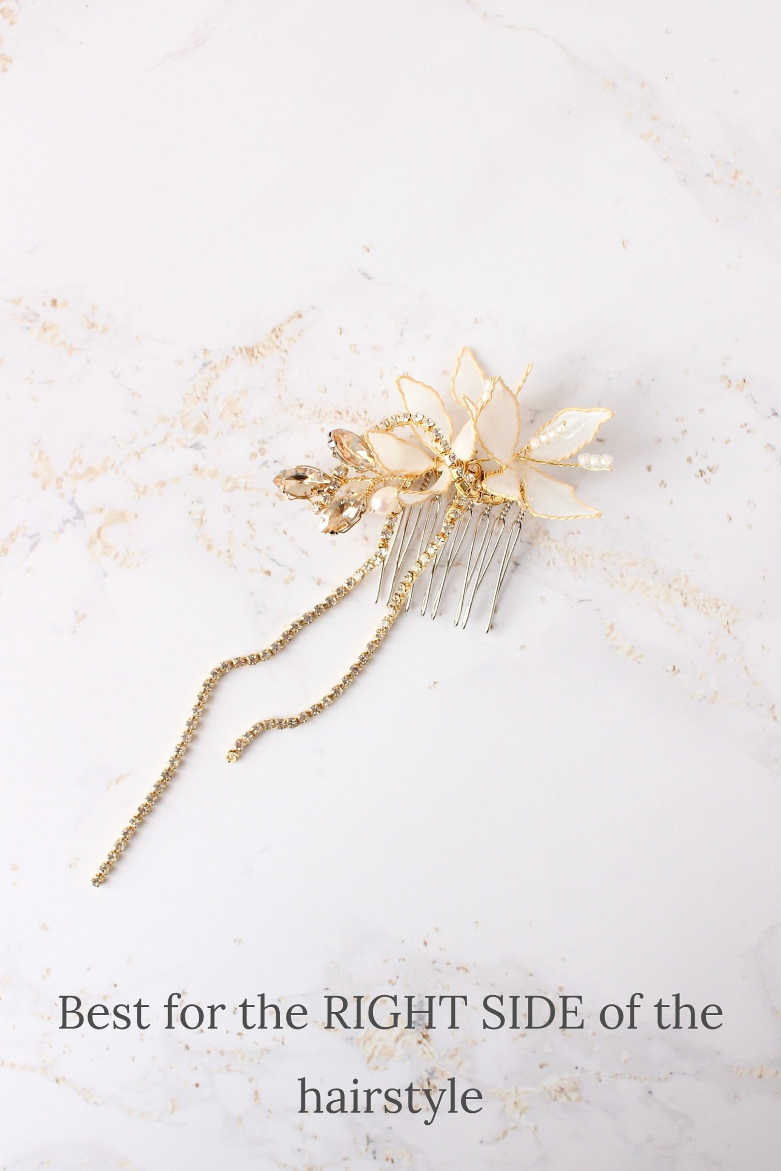 Chain Bridal Side Hair Comb Dangle Wedding Hair Comb Flower Hair Comb ...