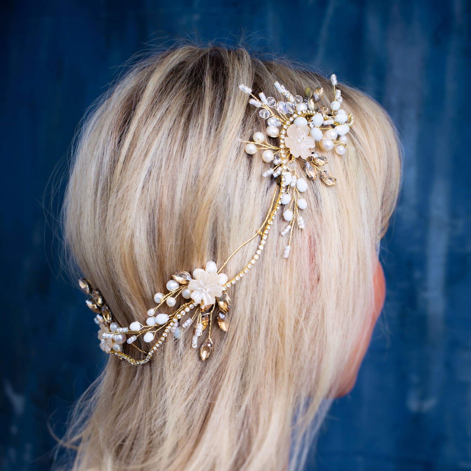Flower Wedding Head Wreath Wedding Head Jewelry Bridal Pearl Hair Vine ...