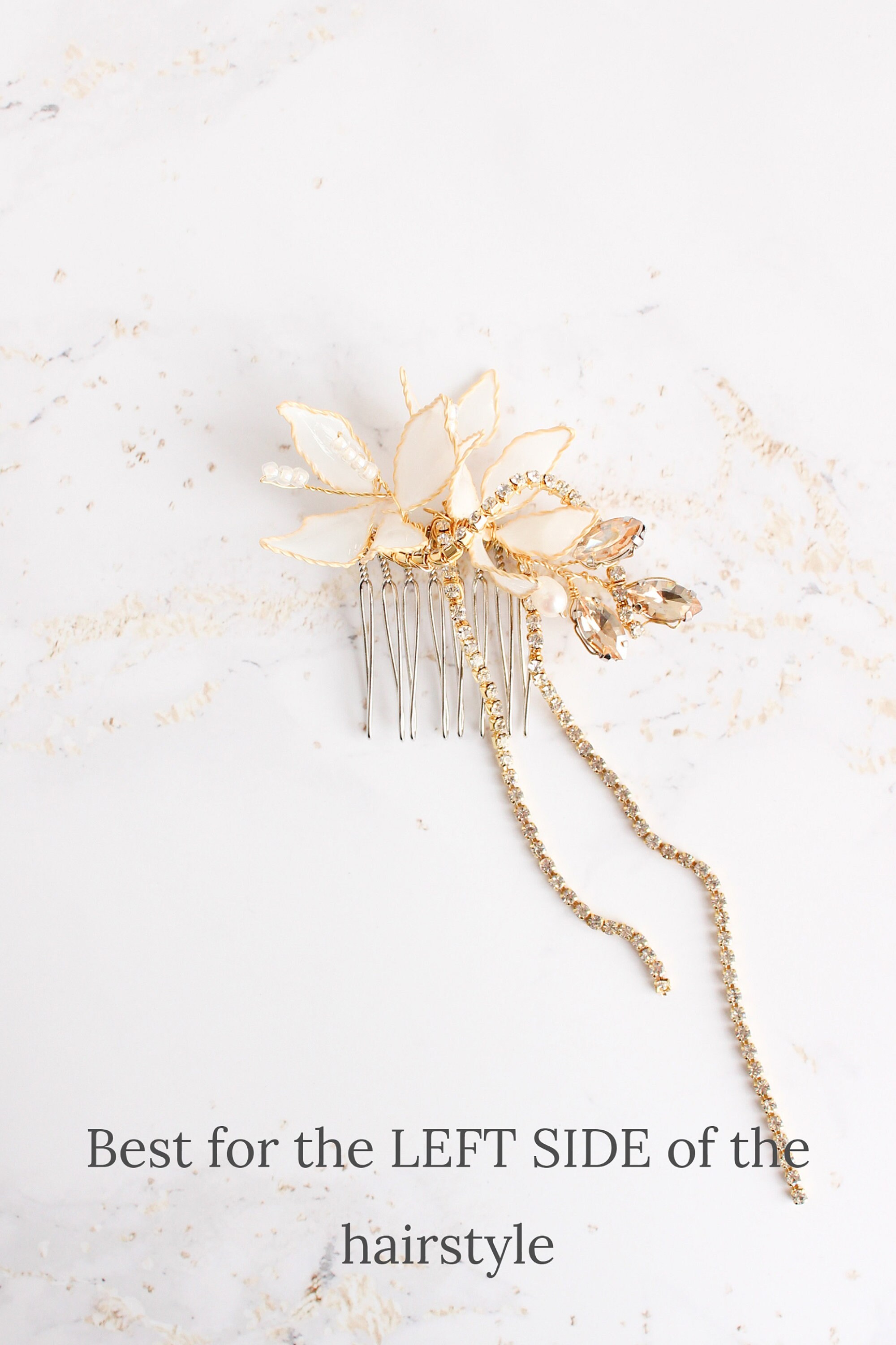 Chain Bridal Side Hair Comb Dangle Wedding Hair Comb Flower Hair Comb ...
