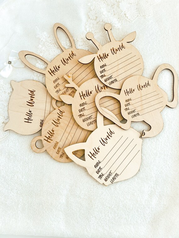 Hello World Baby Birth Announcement Wood Discs Animal Wooden - Etsy